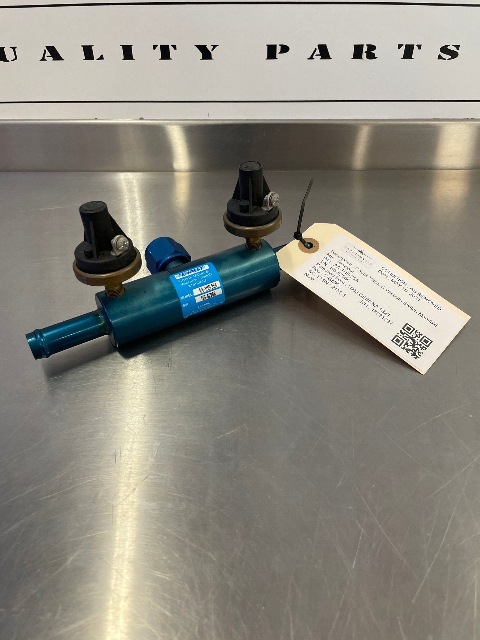 AA-1H5-25A Tempest Check Valve / Vacuum Switch Manifold - FractionAIR Parts