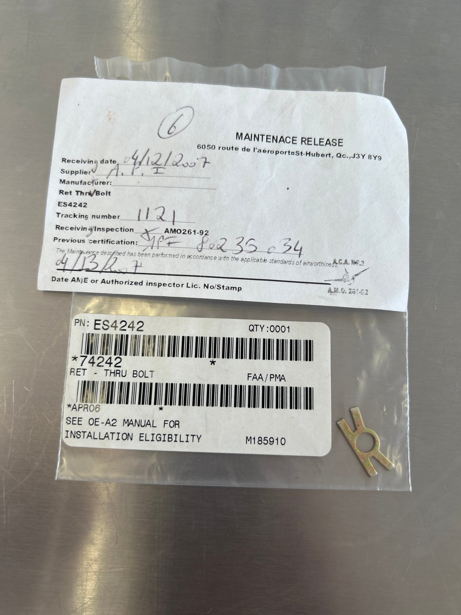 ES4242 Retainer / Tab Washer - FractionAIR Parts
